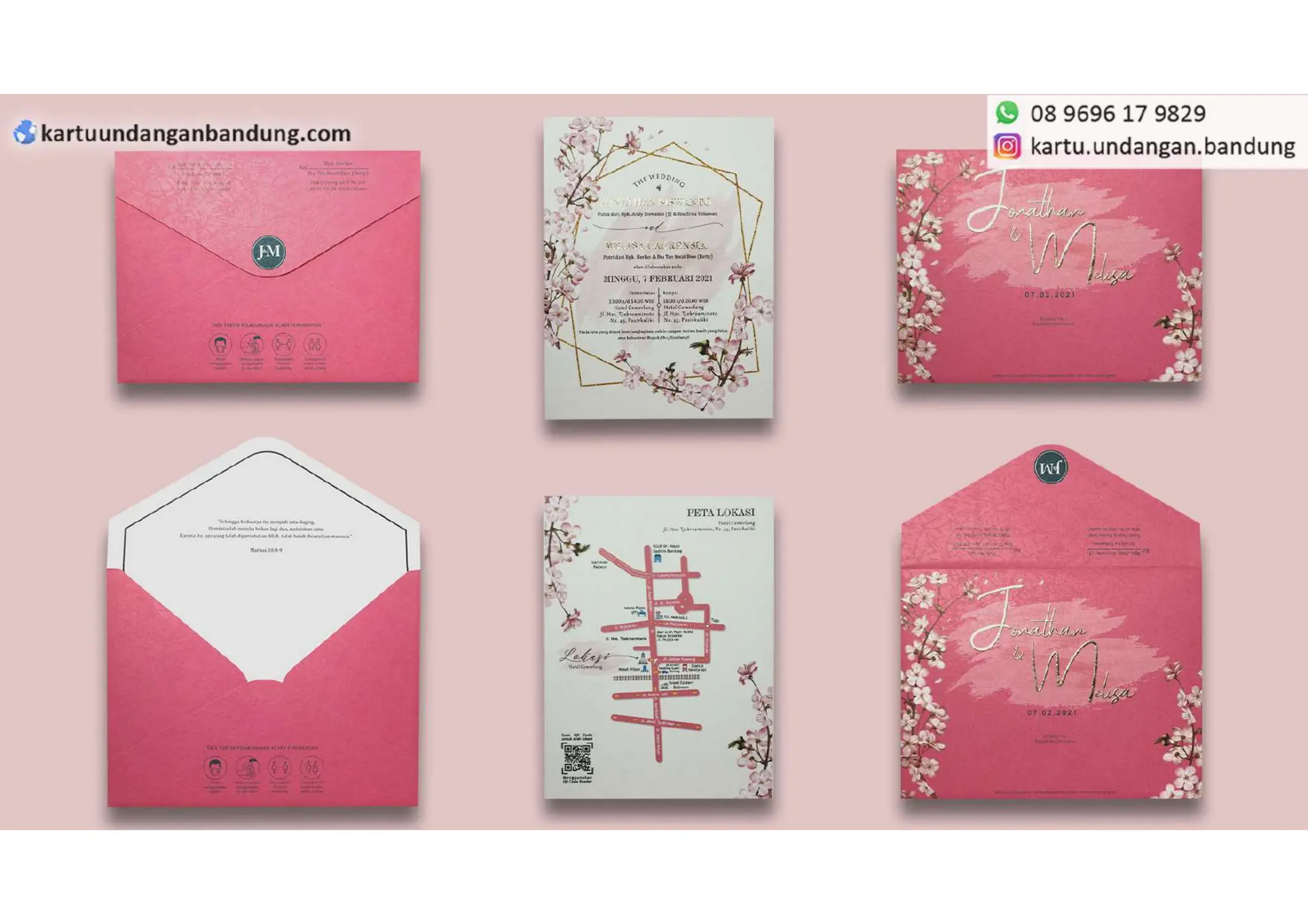 Kartu Undangan Model Single Hardcover + Amplop Cute Pink Flower | PPT