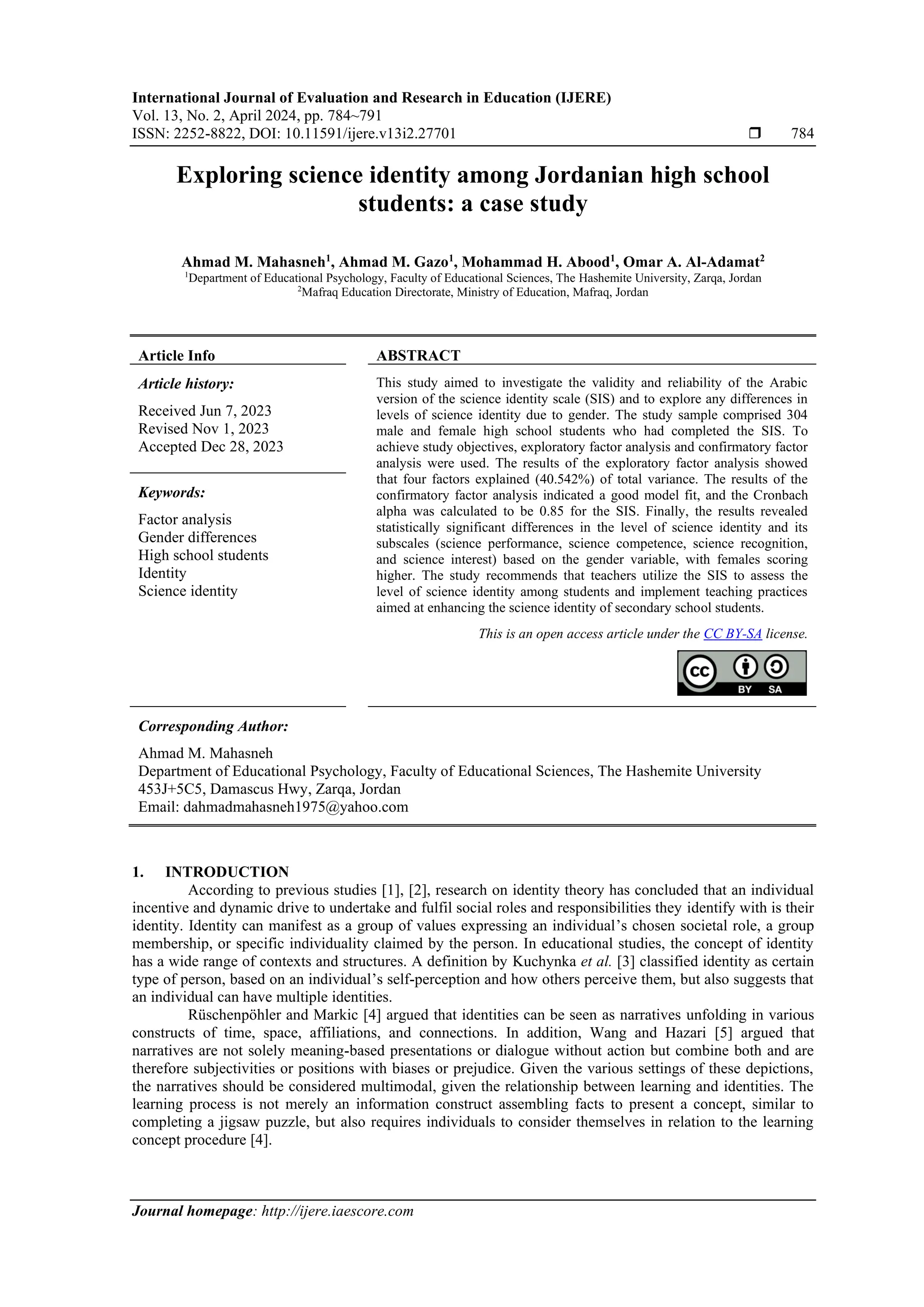 Exploring science identity among Jordanian high school students: a case ...