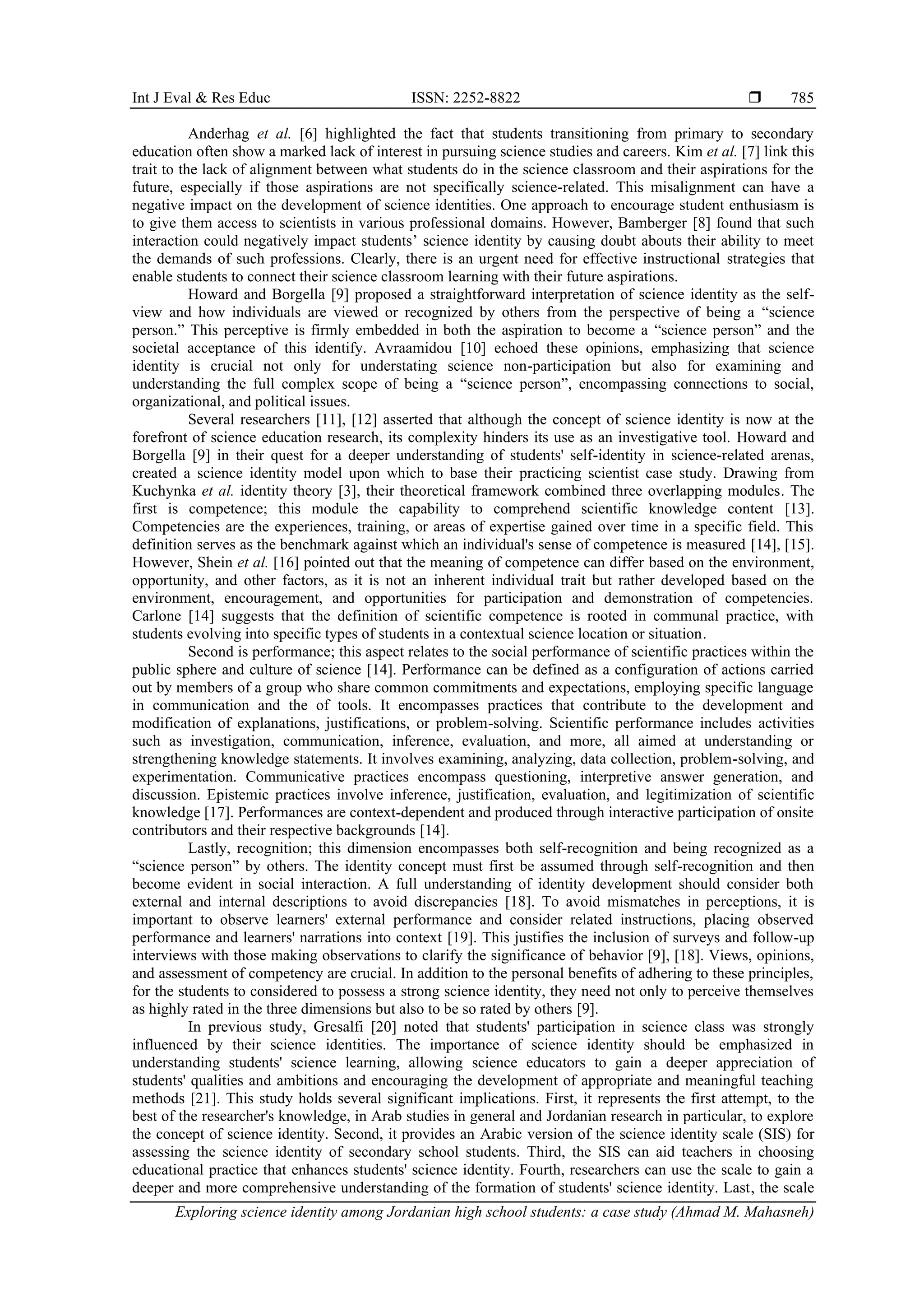 Exploring science identity among Jordanian high school students: a case ...