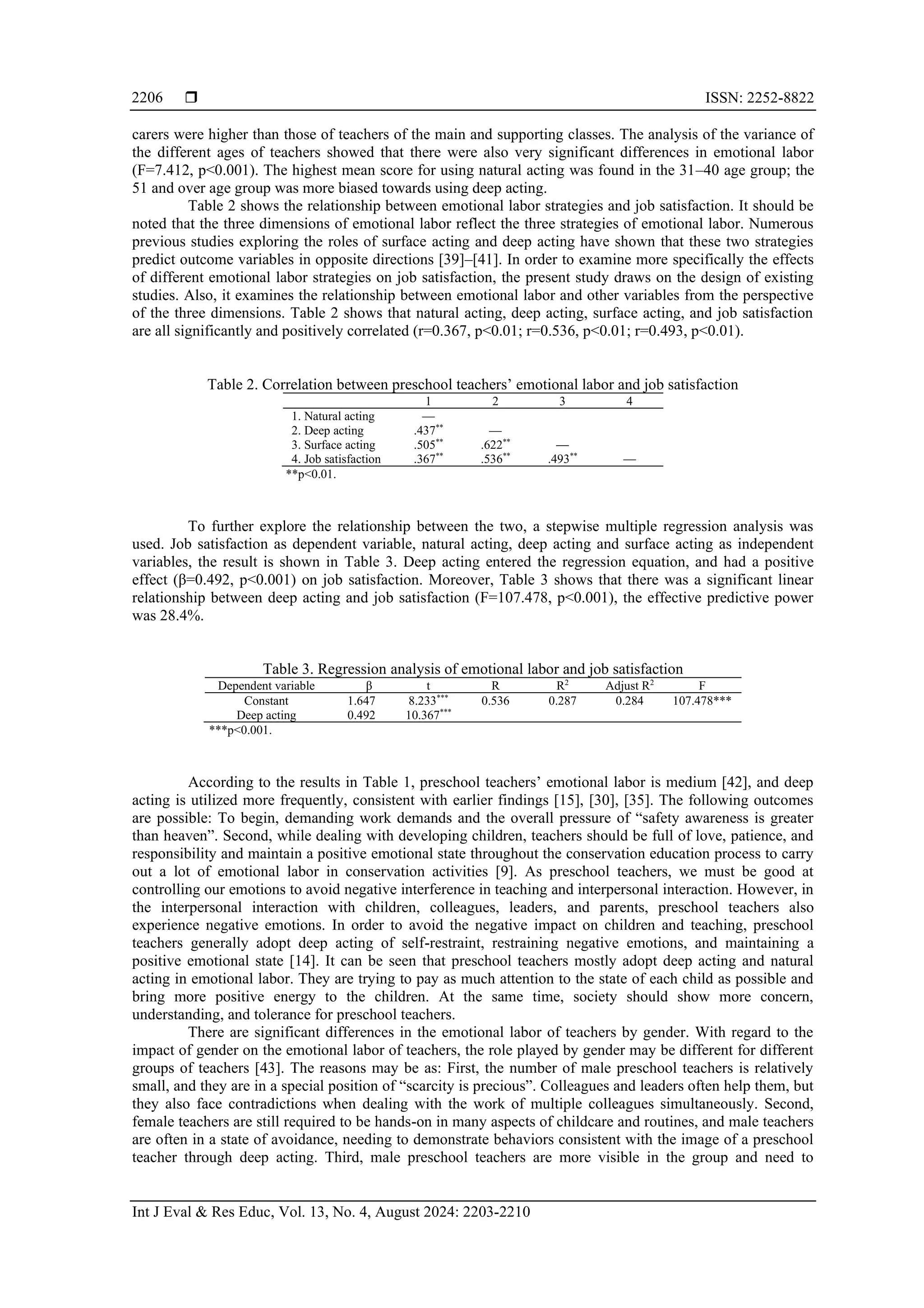 Relationship between emotional labor and job satisfaction: a study on ...