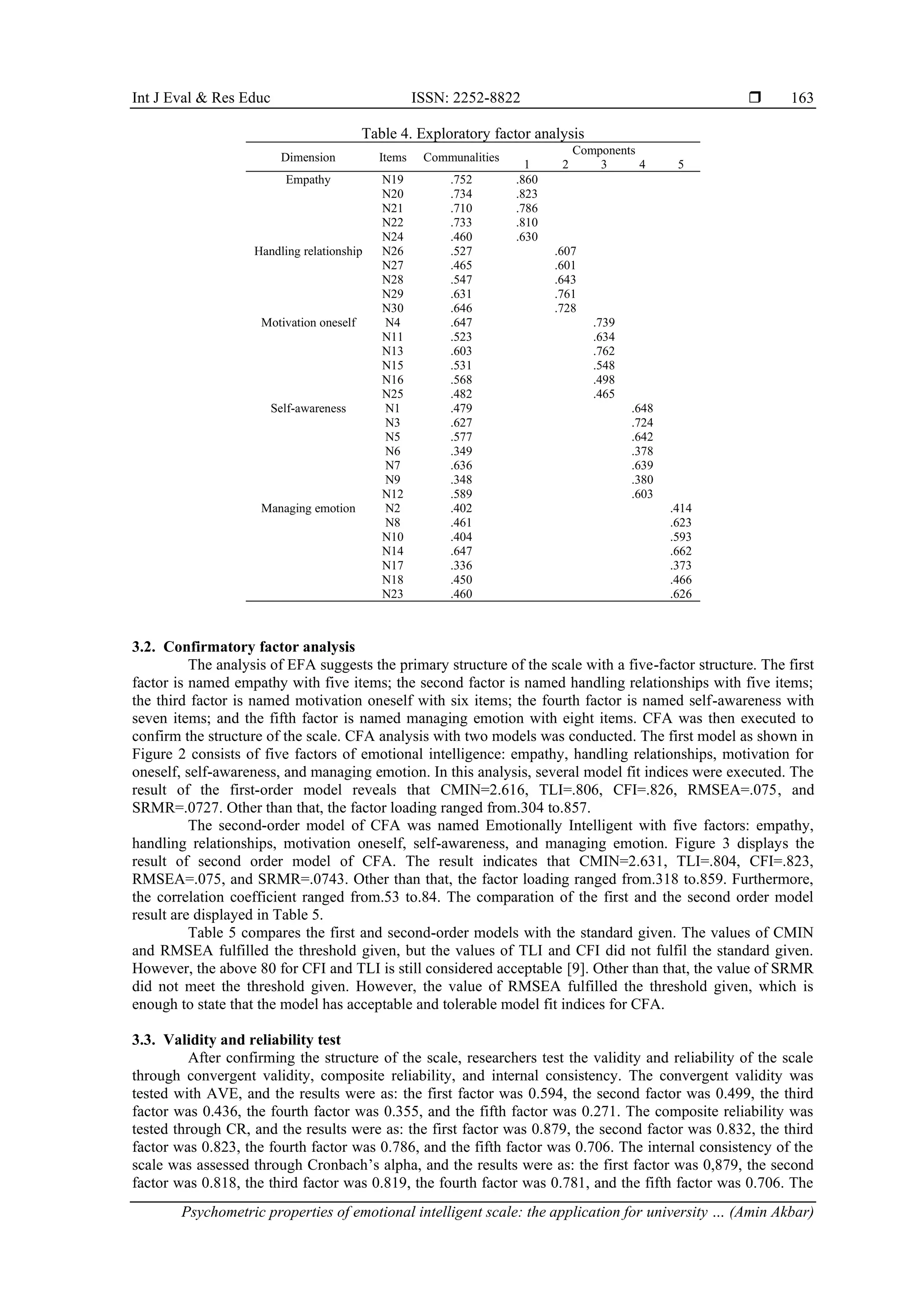 Psychometric properties of emotional intelligent scale: the application ...