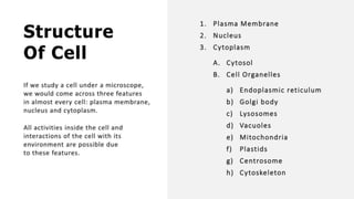 Basic concepts of biology Basic definition branches Main branches cell ...