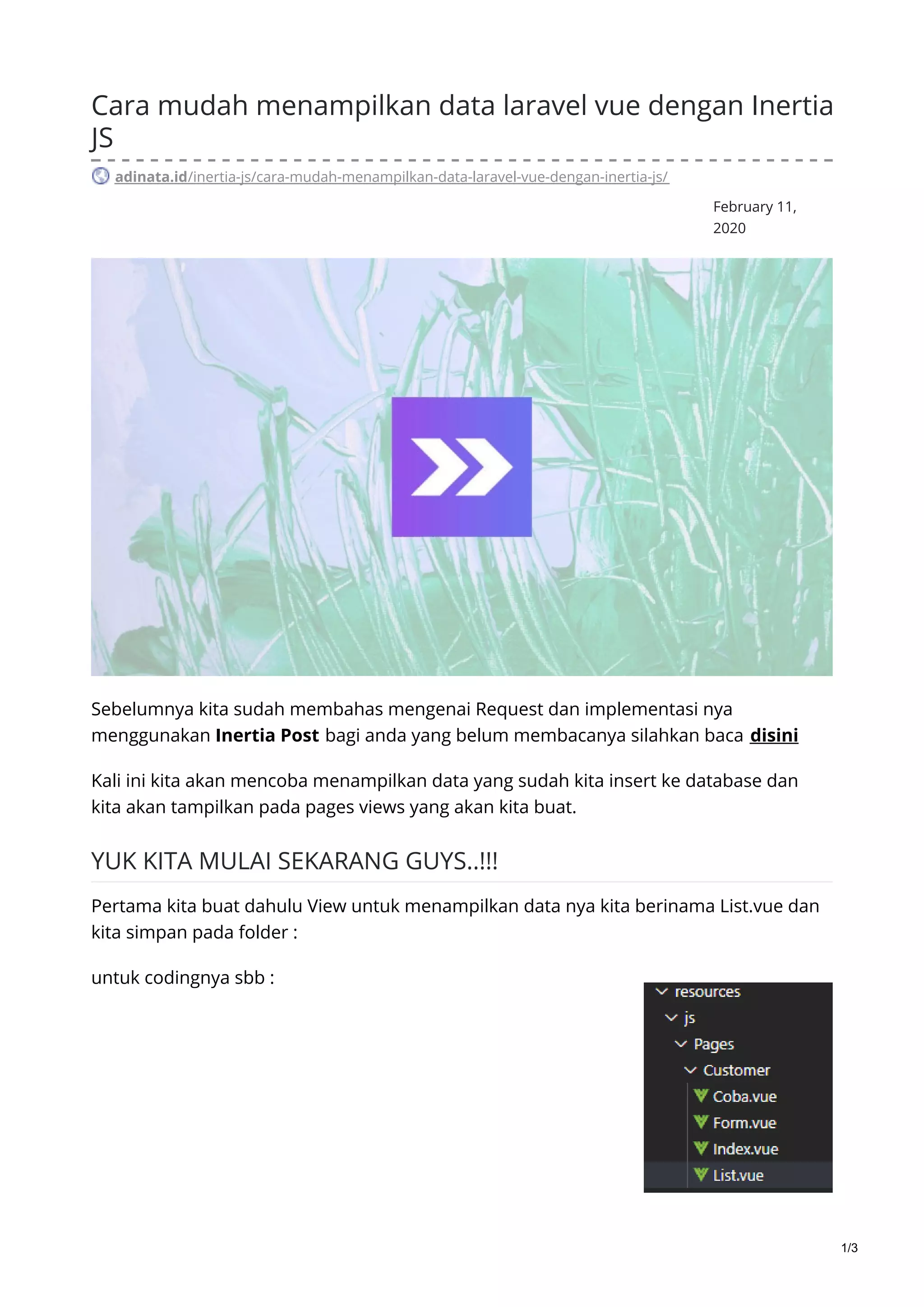 Cara Mudah Menampilkan Data Laravel Vue Dengan Inertia Js Pdf