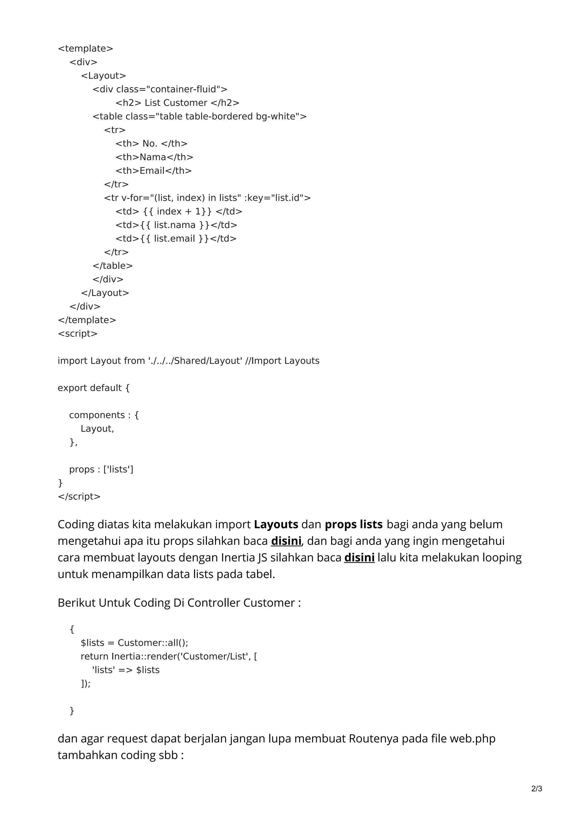 cara mudah menampilkan data laravel vue dengan inertia js | PDF