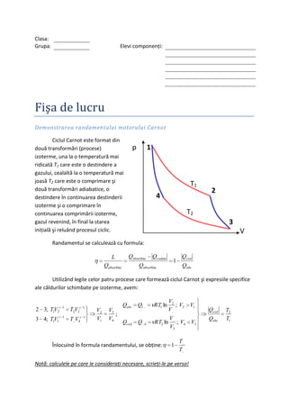 16. fisa randamentul motorului carnot | PDF