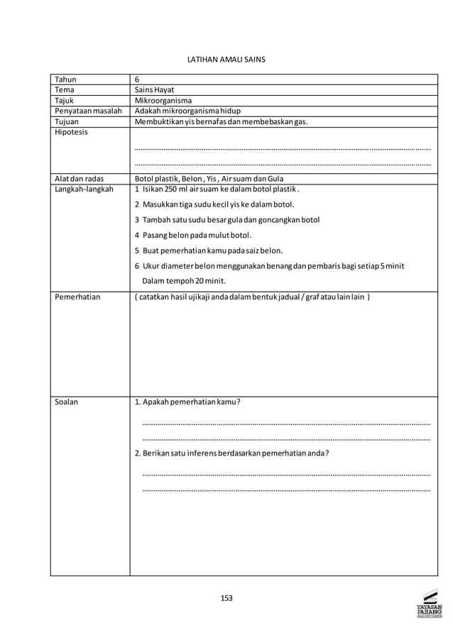 16 latihan amali sains tahun 6 | DOCX