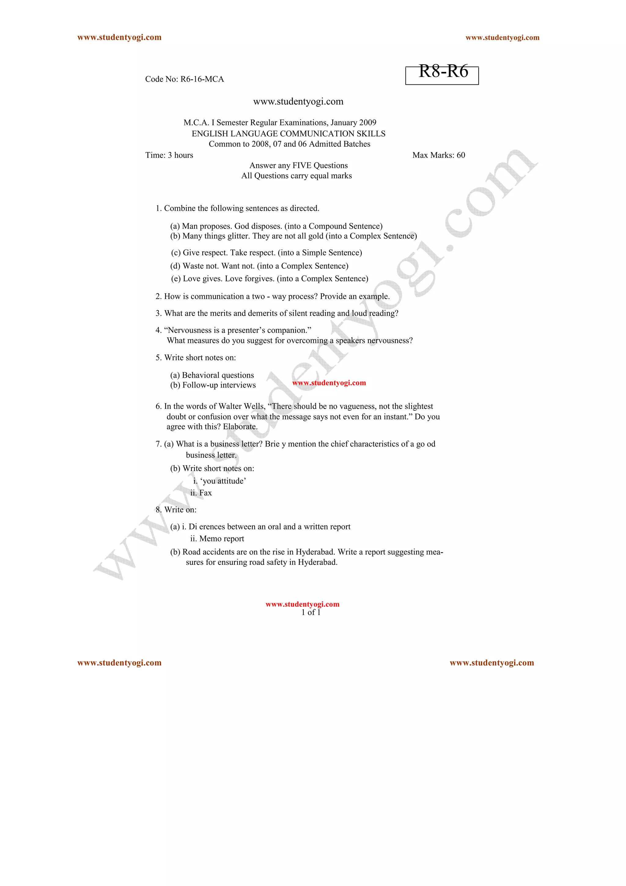 16 Mca English Language Communication Skills Set1 2 | PDF