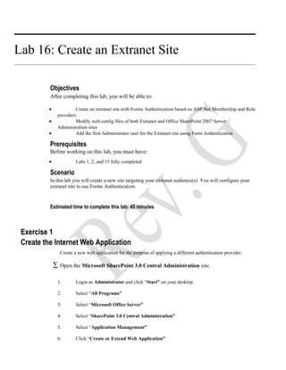 ( 16 ) Office 2007 Create An Extranet Site With Forms Authentication | DOC