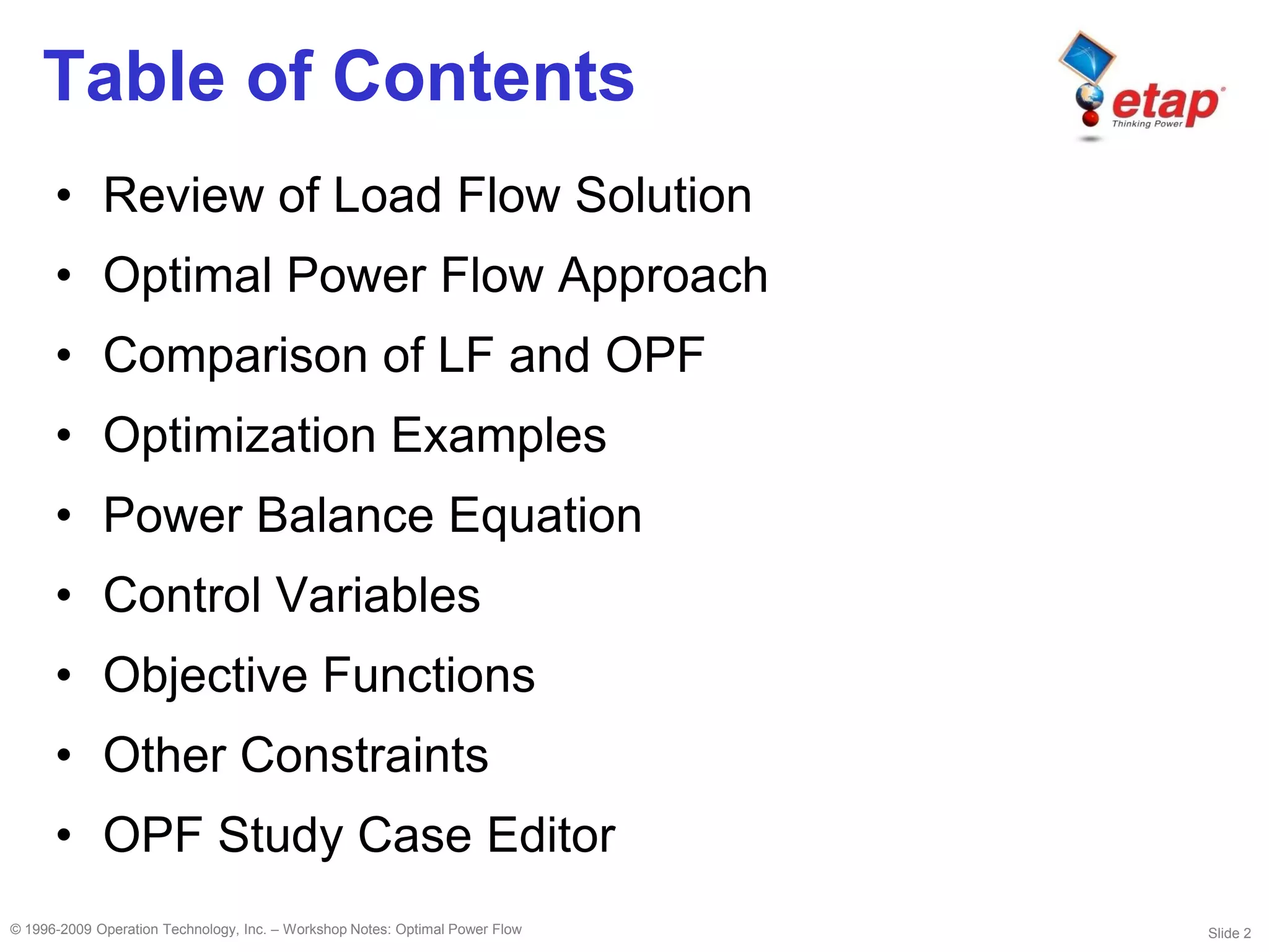 ETAP - optimal power flow (OPF) | PDF