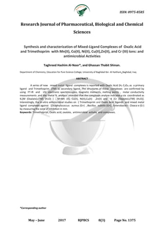 Synthesis and characterization of Mixed-Ligand Complexes of Oxalic Acid and Trimethoprim with Mn ...