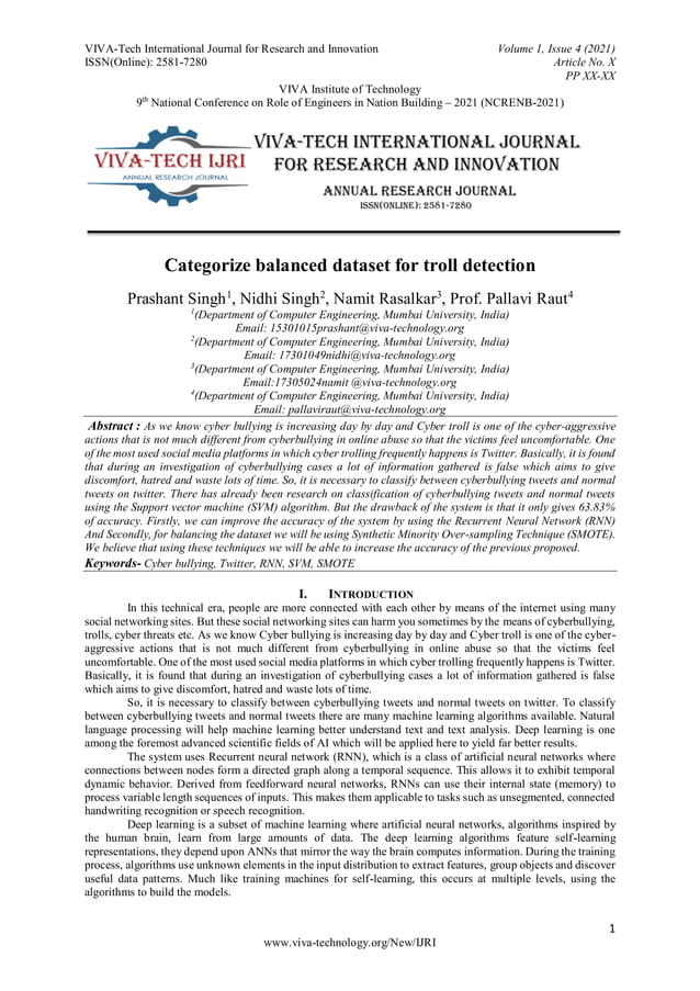 Categorize balanced dataset for troll detection | PDF