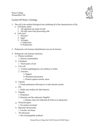 160 04b notes cytology | PDF | Biological Sciences | Science