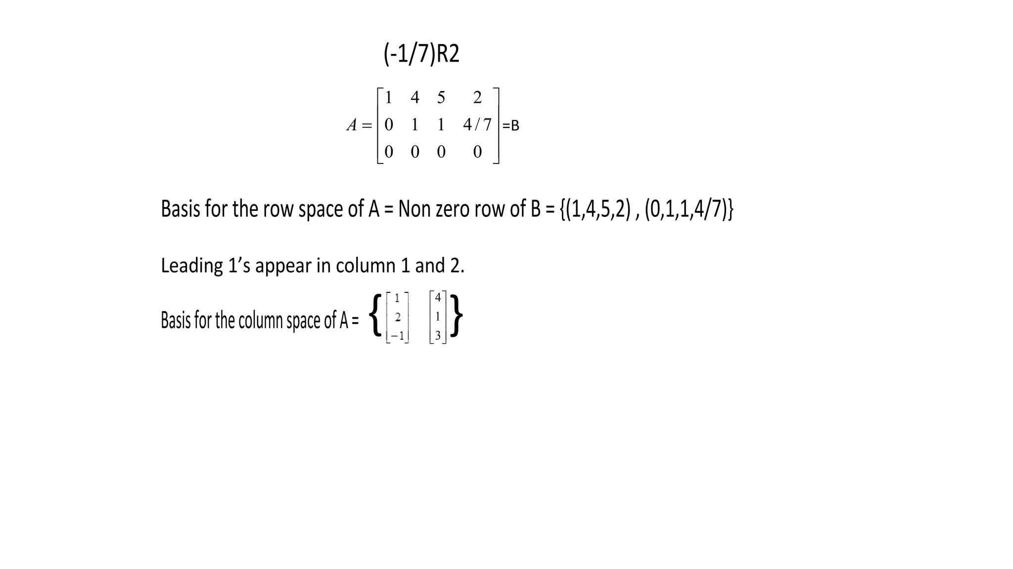 Row Space,Column Space and Null Space & Rank and Nullity | PPTX | Technology & Computing