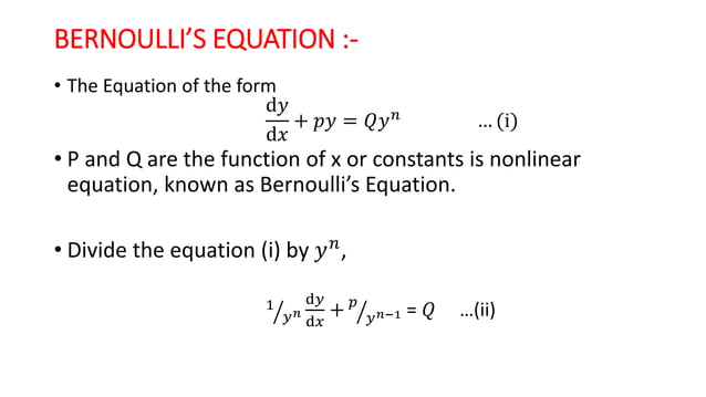 LINEAR DIFFERENTIAL EQUATION AND BERNOULLIS EQUATIONS | PPTX | Physics ...