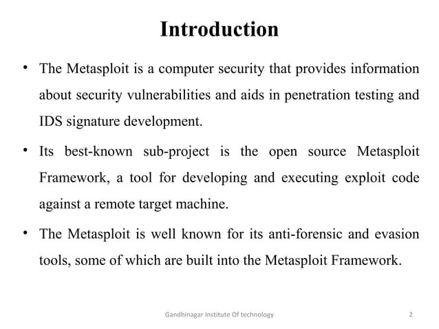 Meta sploit (cyber security) | PPT