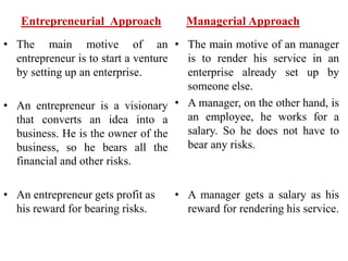 Entrepreneurial vs. Managerial Approach & Emergence of Entrepreneurship ...