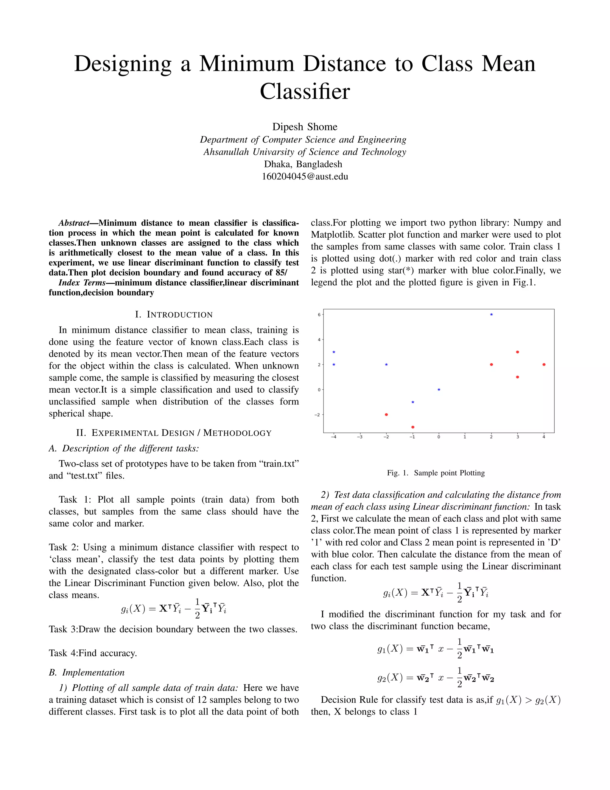 Designing A Minimum Distance Classifier To Class Mean Classifier Pdf 8286