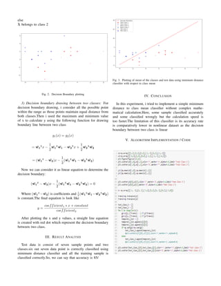 Designing a Minimum Distance classifier to Class Mean Classifier | PDF