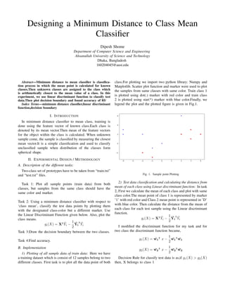Designing a Minimum Distance classifier to Class Mean Classifier | PDF