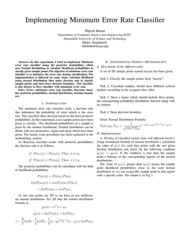 Implementing Minimum Error Rate Classifier | PDF