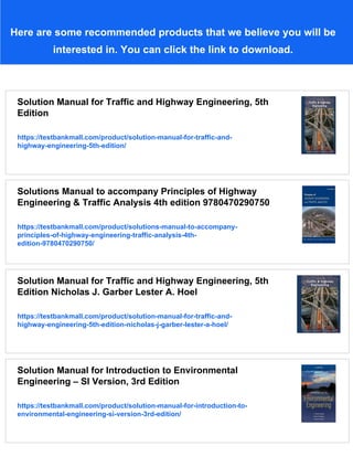 Solution Manual for Traffic & Highway Engineering – SI Version, 4th Edition | PDF