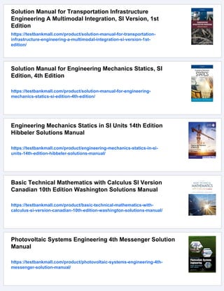Solution Manual for Traffic & Highway Engineering – SI Version, 4th Edition | PDF