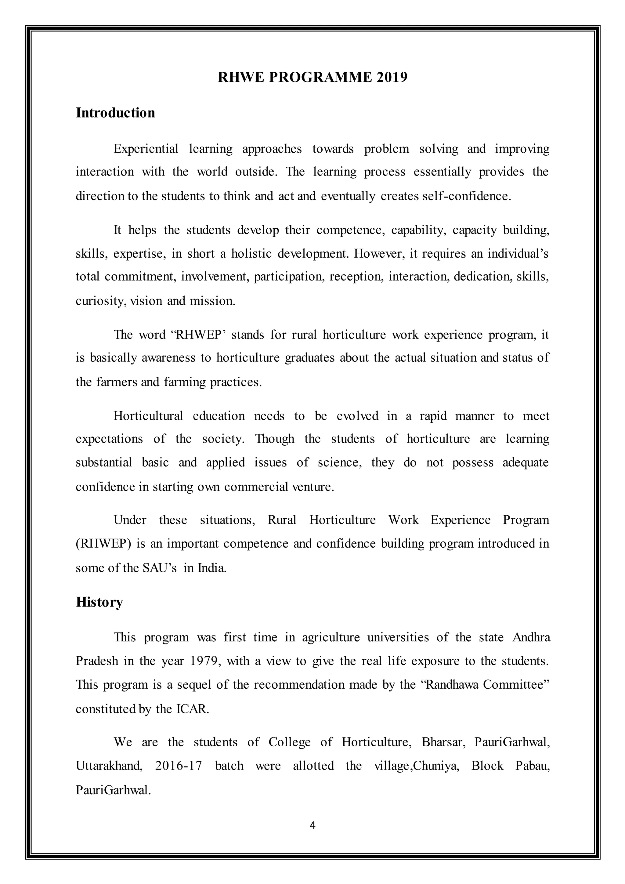 HWE 103 RURAL HORTICULTURAL WORK EXPERIENCE PROGRAMME COLLEGE OF ...