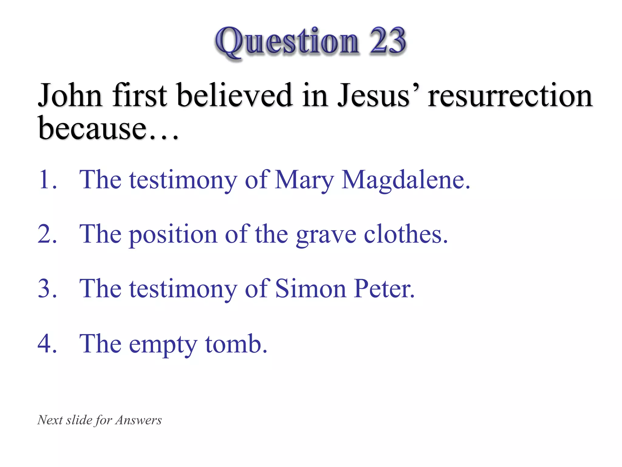 Christ's Death, Burial & Resurrection - A Quiz | PDF