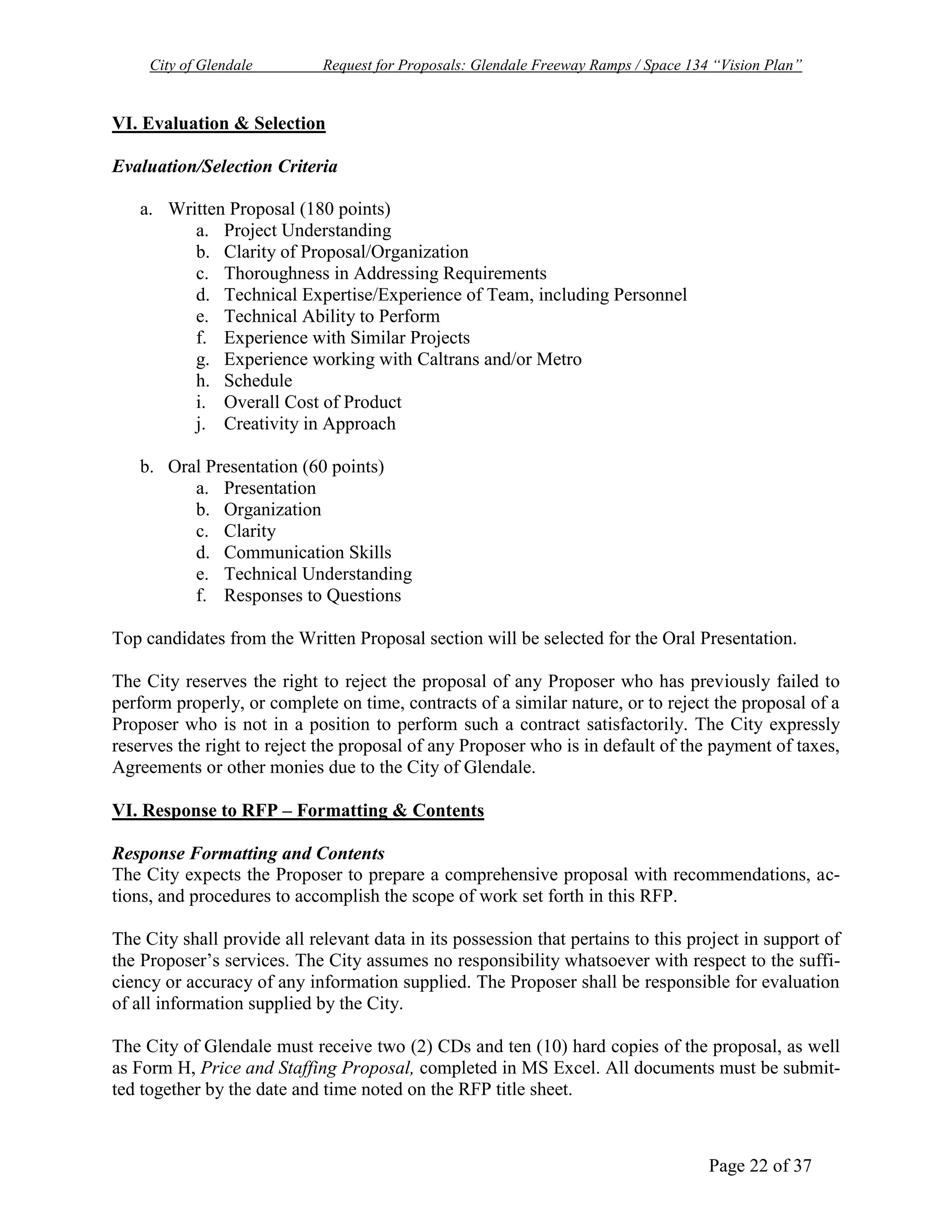 Space 134 - RFP for Glendale Freeway Ramps/Vision Plan | PDF