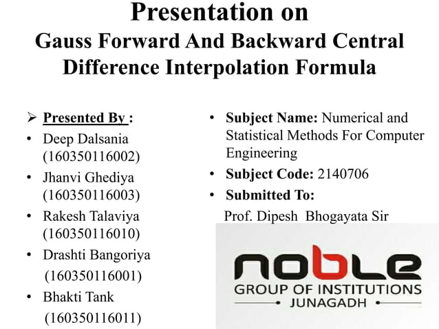 Gauss Forward And Backward Central Difference Interpolation Formula Ppt