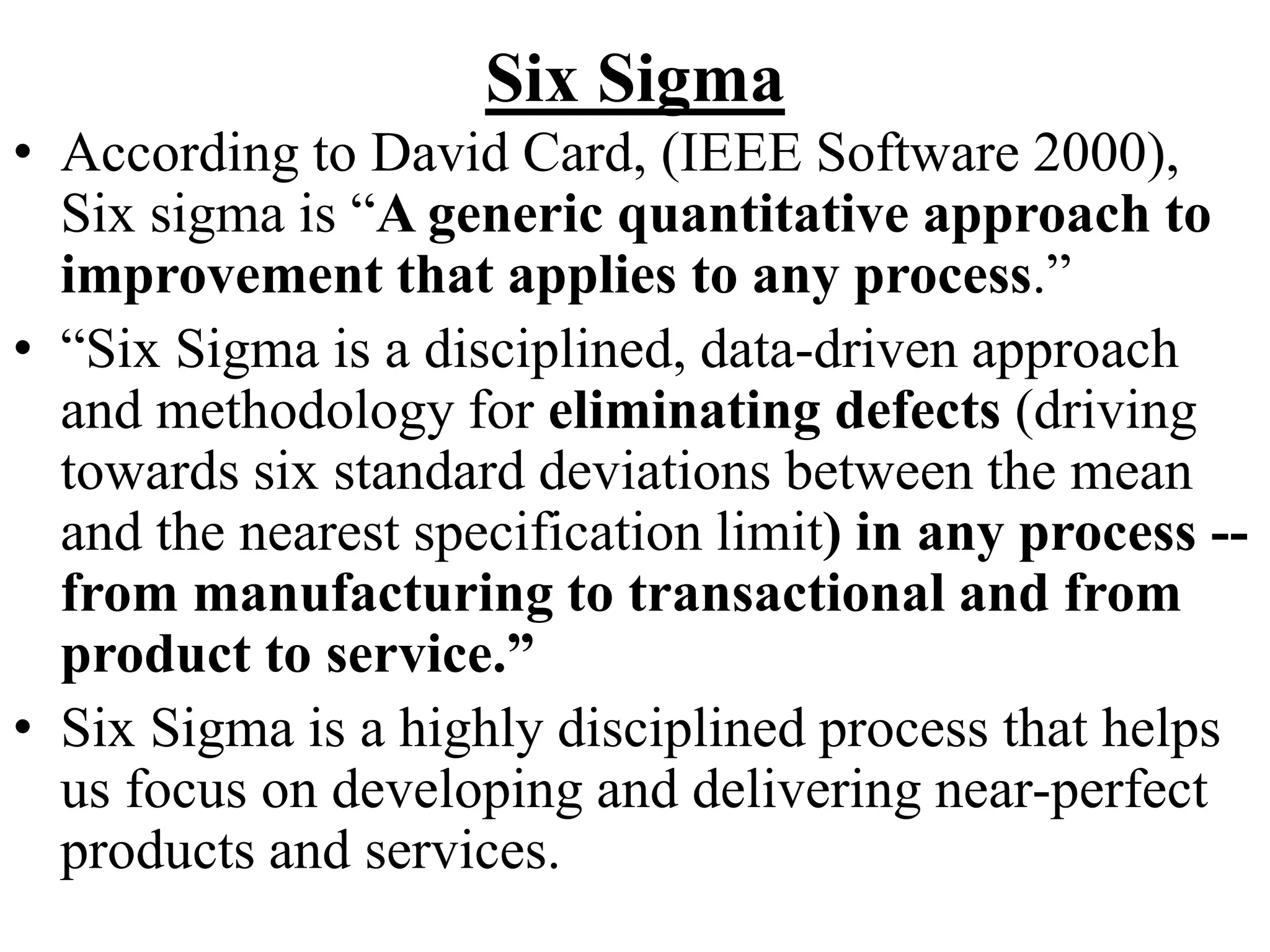 The Quality Standard: ISO 9000 , CMM and Six Sigma | PPTX