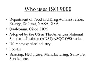 The Quality Standard: ISO 9000 , CMM and Six Sigma | PPTX