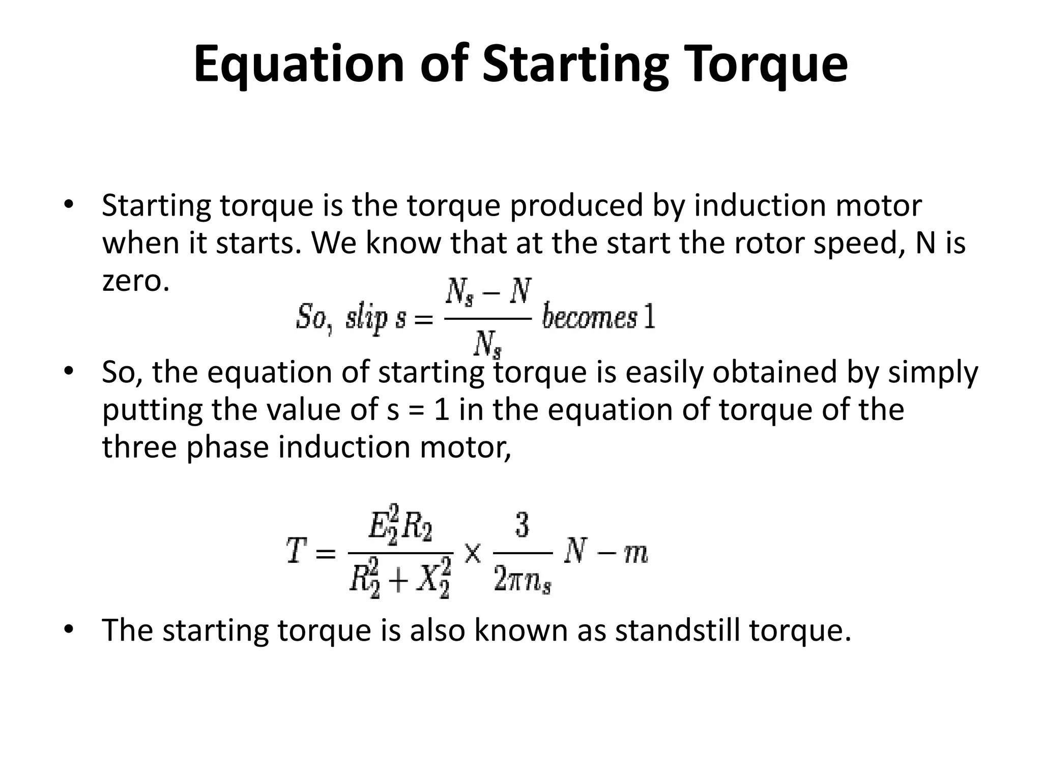 torque equation for polyphase induction motor | PPTX | Physics | Science