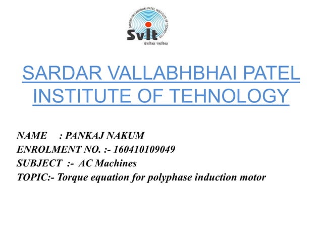 torque equation for polyphase induction motor | PPTX | Physics | Science