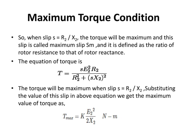 torque equation for polyphase induction motor | PPTX | Physics | Science