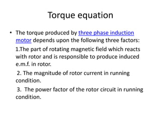 torque equation for polyphase induction motor | PPTX | Physics | Science