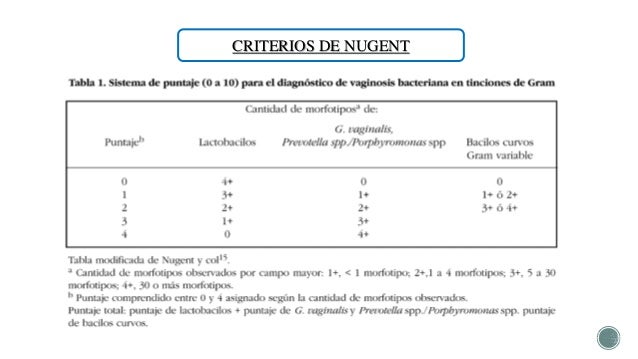 Criterios de Amsel y Nugent. Vaginosis bacteriana