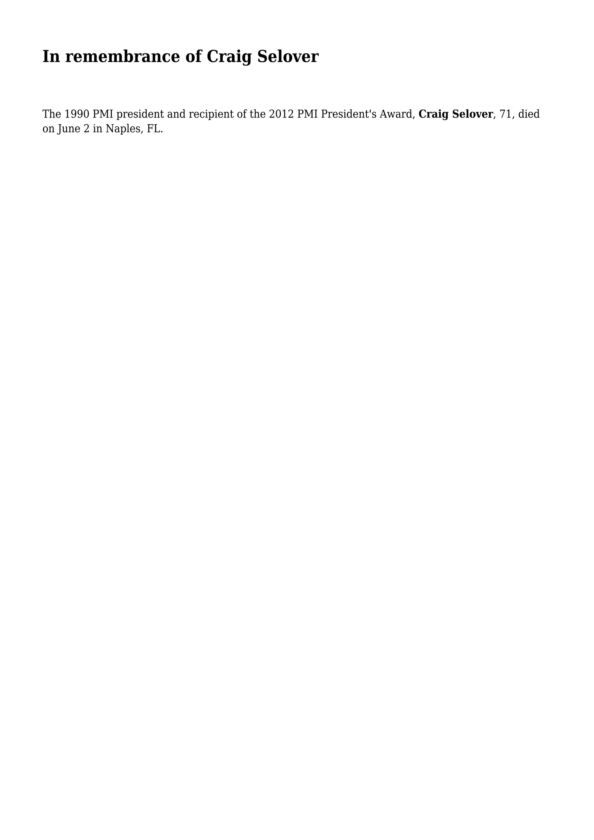 In remembrance of Craig Selover | PDF