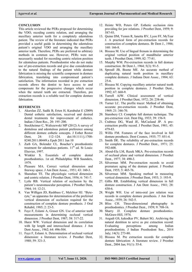 PRE-EXTRACTION RECORDS ARE RELIABLE TOOL FOR COMPLETE DENTURE ...