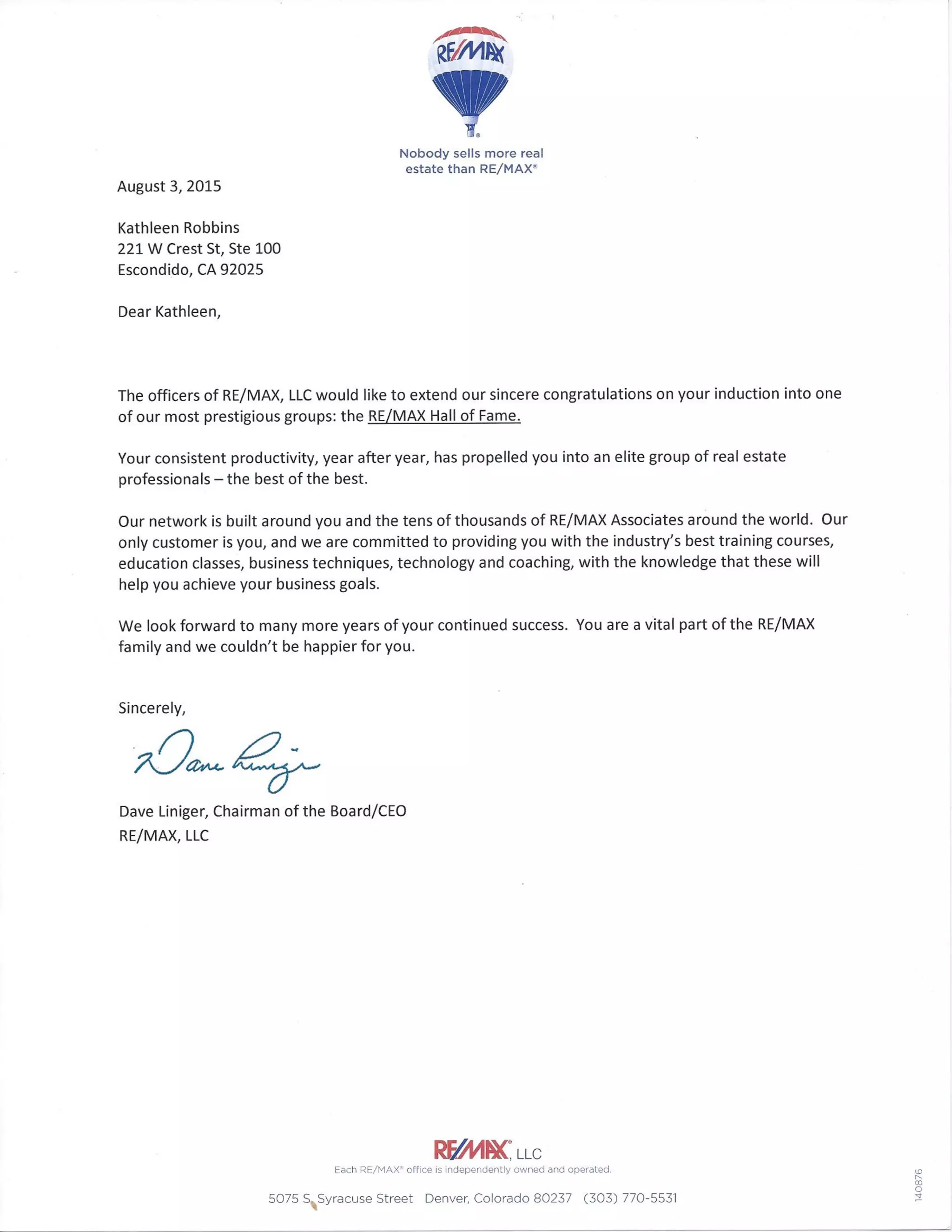 Hall of Fame letter | PDF