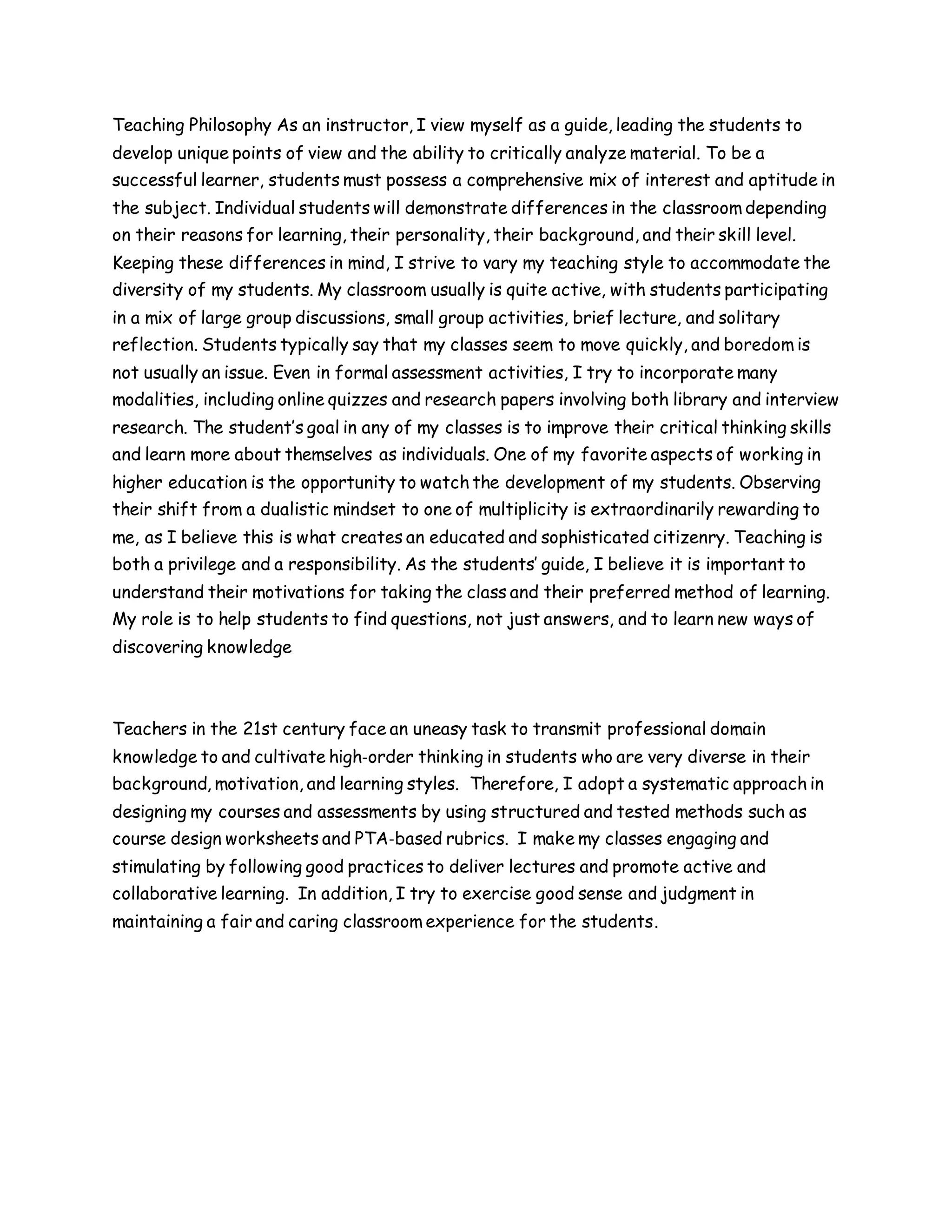 MY TEACHING PHILOSOPHY | DOCX