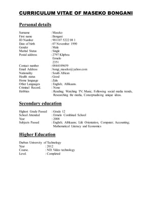 Bongani Maseko CV TV[1] | DOCX