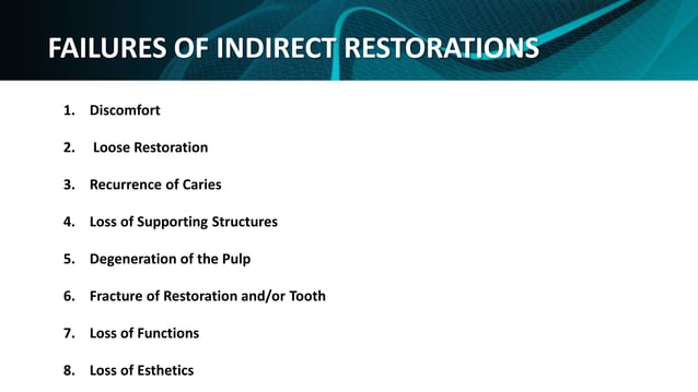 indirect restorations | PPTX | Dental Health | Diseases and Conditions