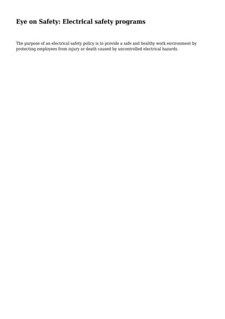 Eye on Safety: Electrical safety programs | PDF