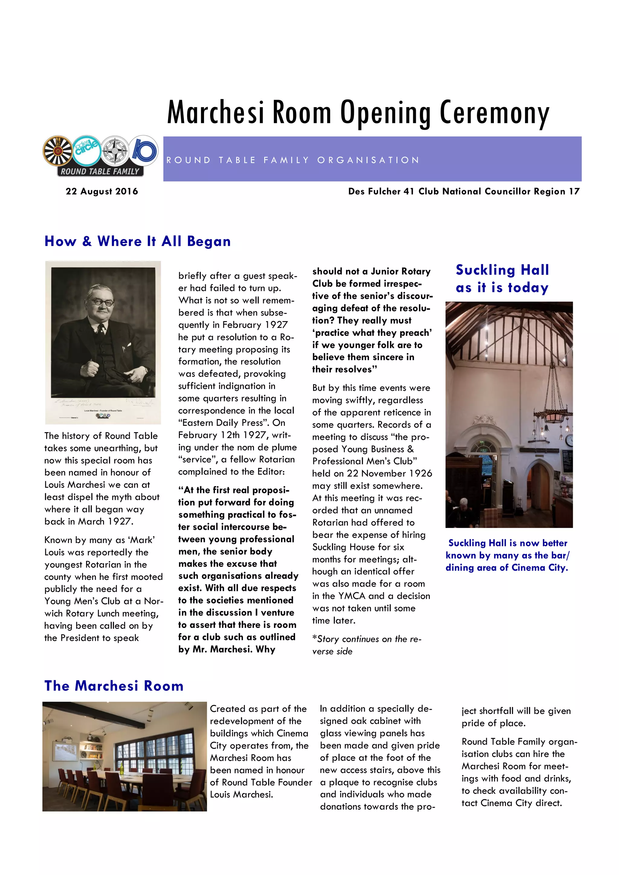 160822 marchesi room opening ceremony how & where it all began | PDF