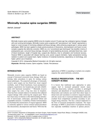 Minimally invasive spine surgeries (MISS) | PDF