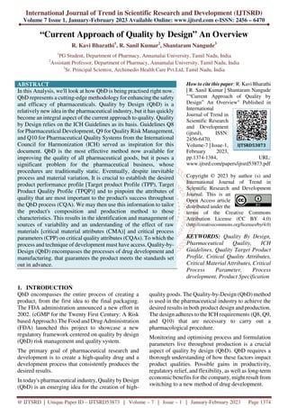 “Current Approach of Quality by Design” An Overview | PDF