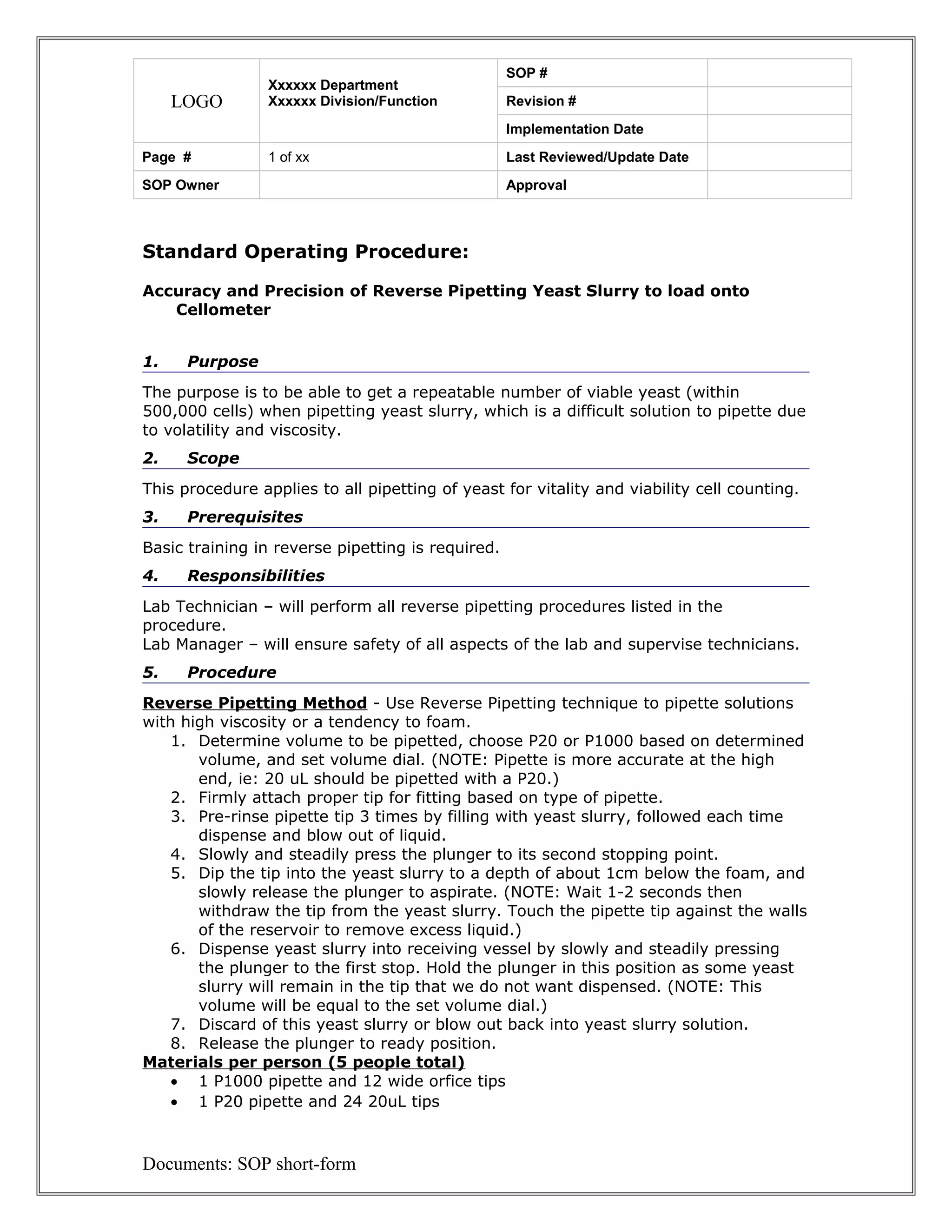 JBK Pipetting SOP and Procedure | DOC | Science