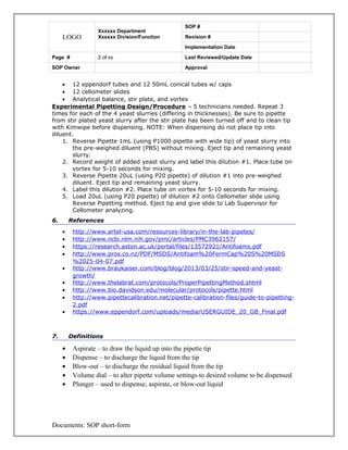 JBK Pipetting SOP and Procedure | DOC | Science