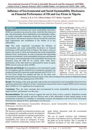 Influence of Environmental and Social Sustainability Disclosures on Financial Performance of Oil ...